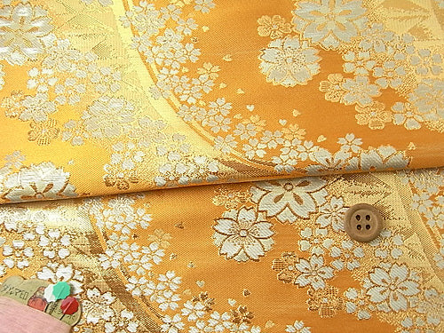 Nishijin-ori Brocade Flowing Silver Cherry Blossoms - Yamabuki Yellow ...