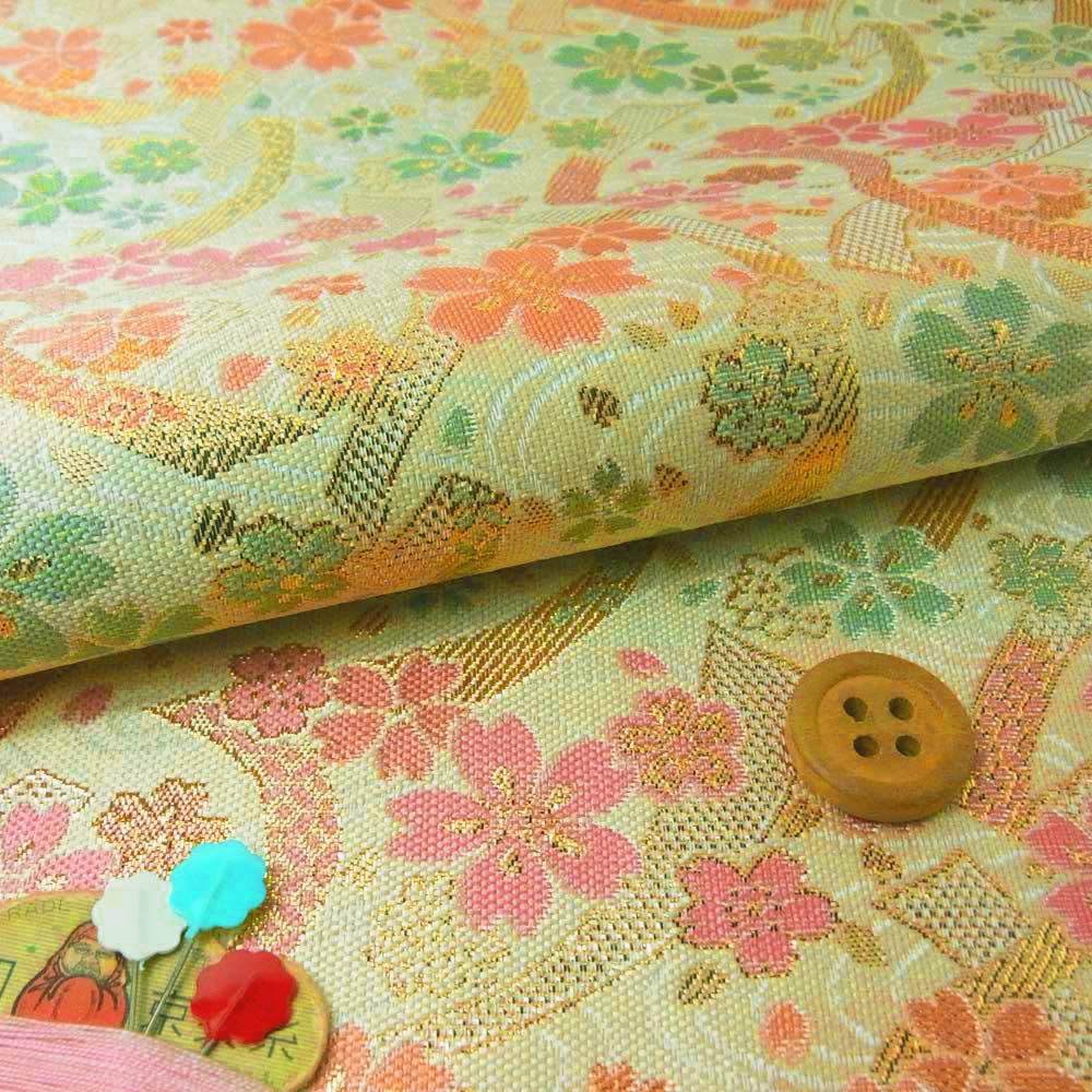 Nishijin-ori Brocade Swinging Noshi Strips & Cherry Blossoms - Beige ...