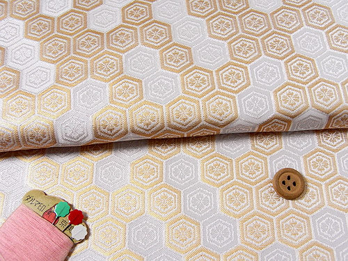 Nishijin-ori Brocade Japanese Hexagonal Pattern - White/Gold (Length ...