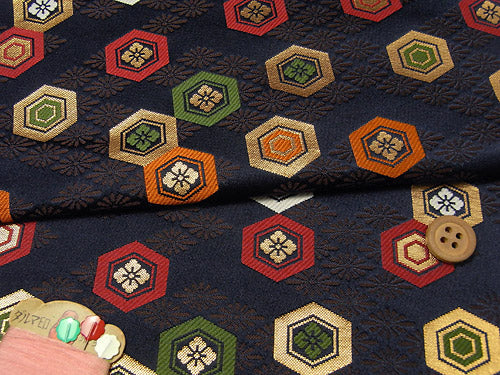 Nishijin-ori Brocade Concentric Hexagons - Navy (Length) 1＝0.25yard ...